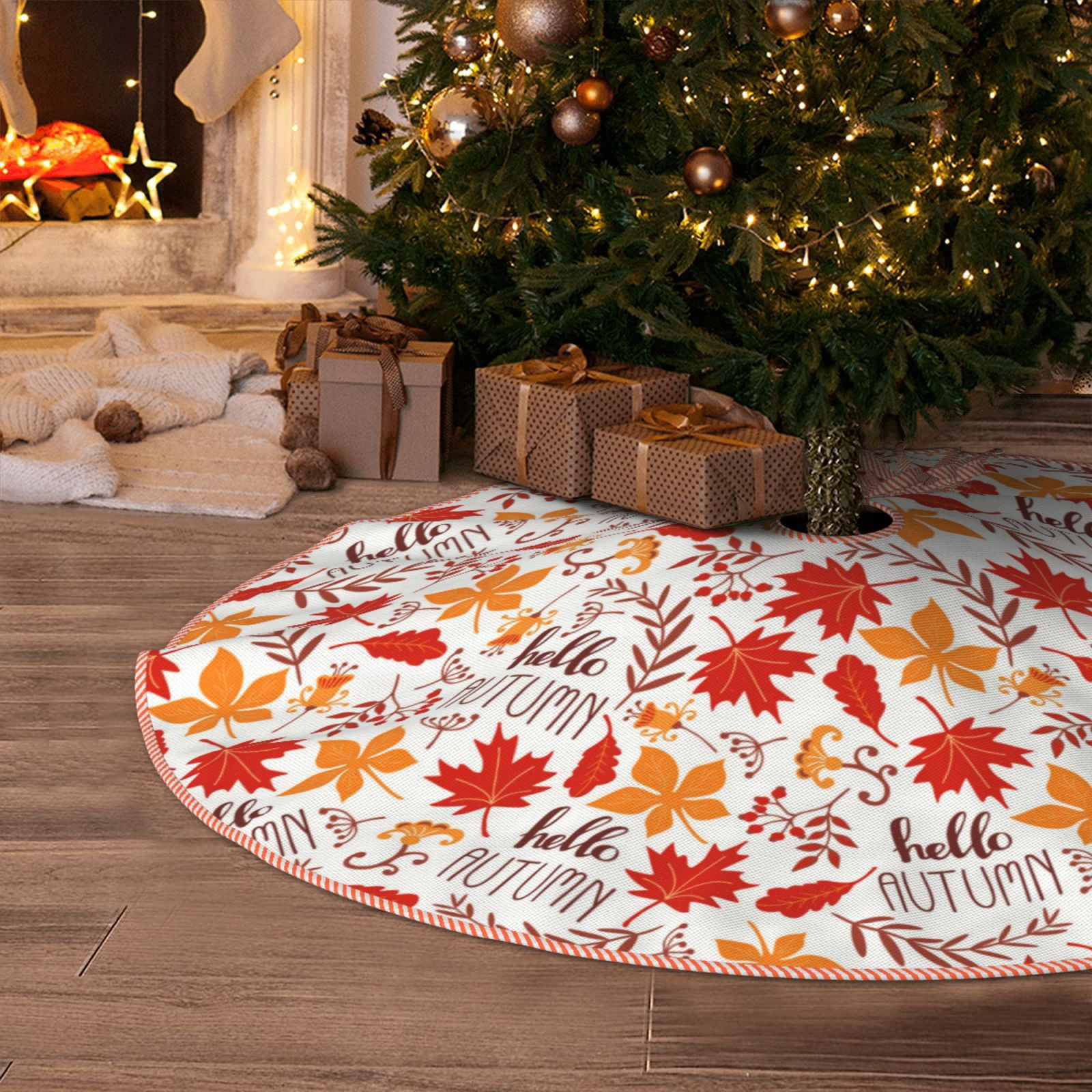 Christmas Tree Skirt - Hello Autumn Maple Leaf Halloween Tree Skirt ...