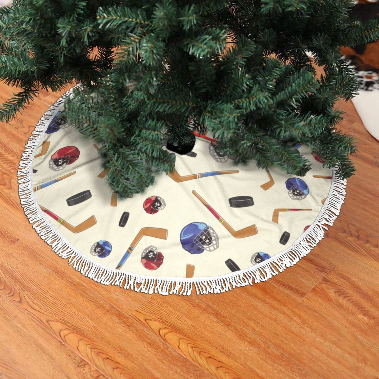 Christmas Tree Skirt, Hockey stick helmet cool Christmas Tree ...