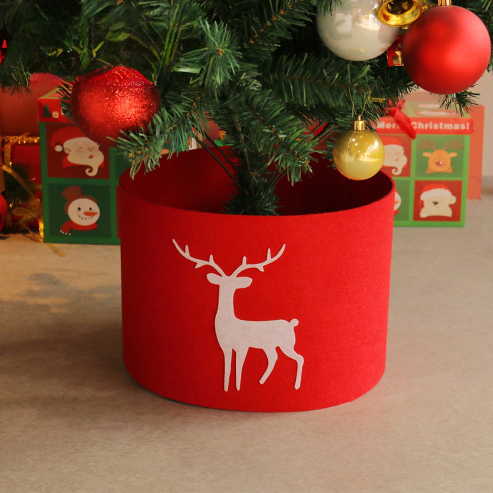 Christmas Tree Skirt Holiday Decoration Felt Mat,Elegant Round Base ...