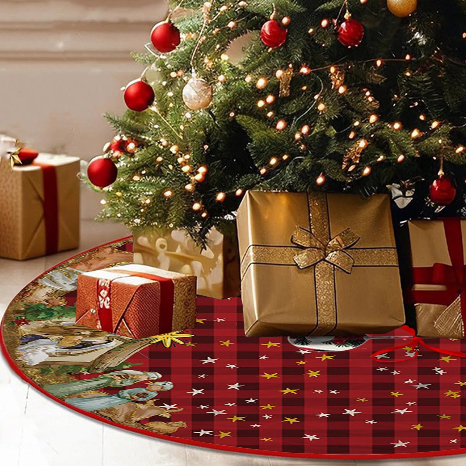 Christmas Tree Skirt Holiday Party Scene Decoration Tree Bottom Apron ...