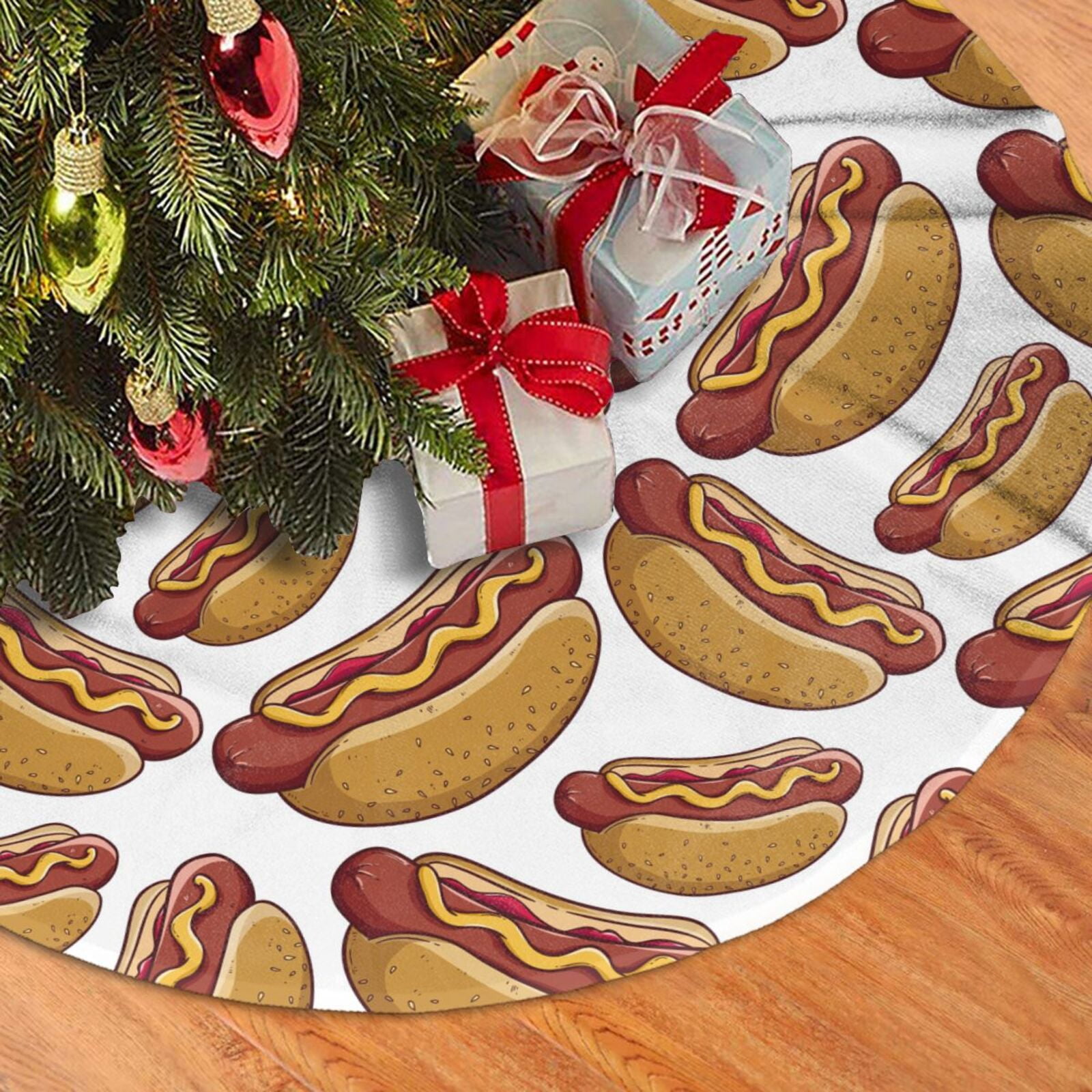 Christmas Tree Skirt, Hot Dog Print No.903 Soft Plush Christmas Tree ...