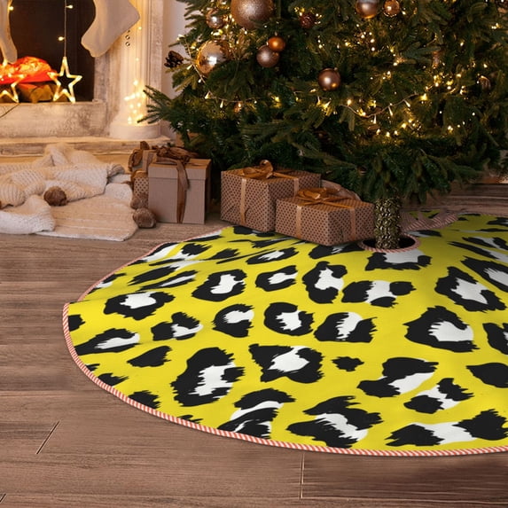 Christmas Tree Skirt - Leopard bright yellow print Halloween Tree Skirt ...