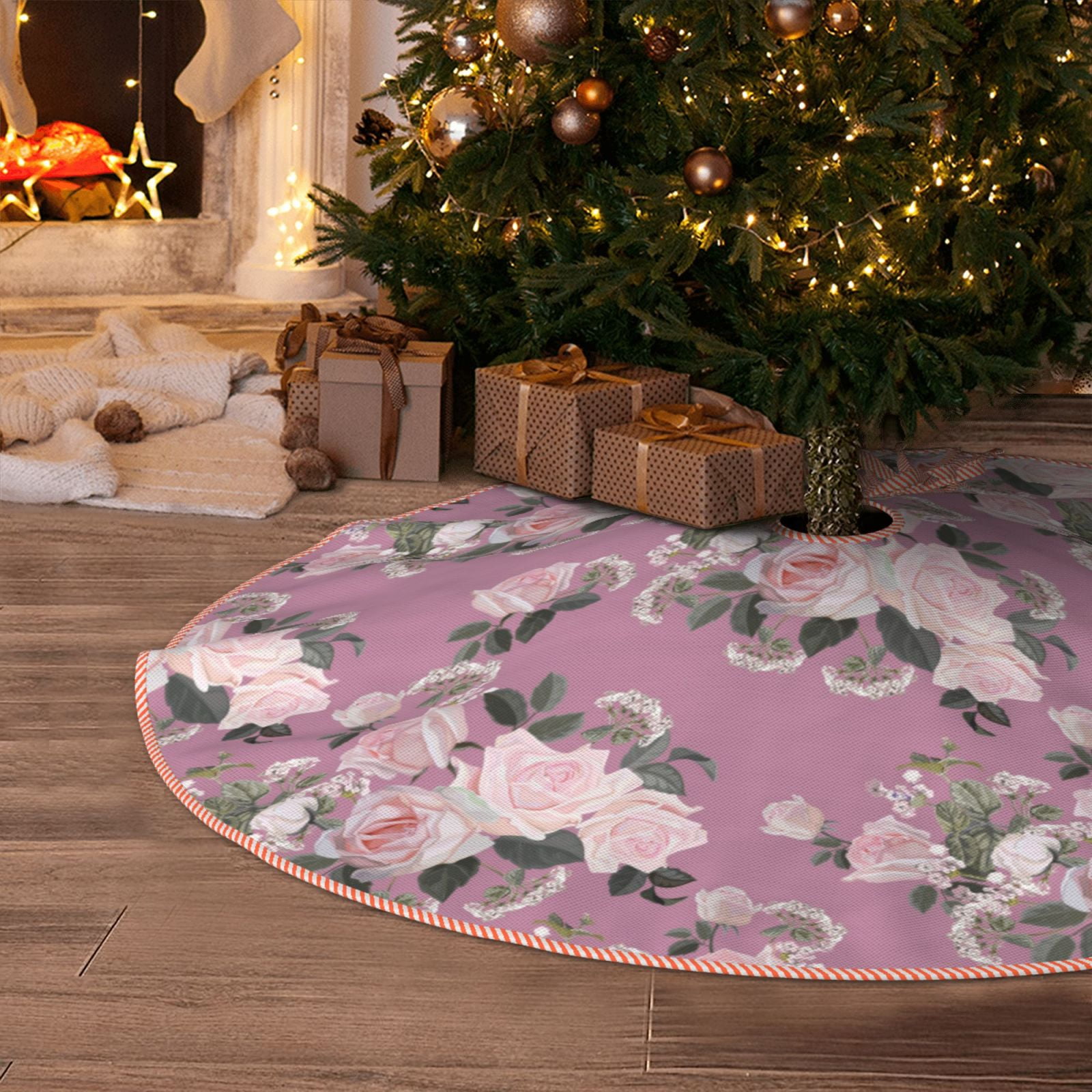 Christmas Tree Skirt - Ligtt Pink Rose Flowers Halloween Tree Skirt ...