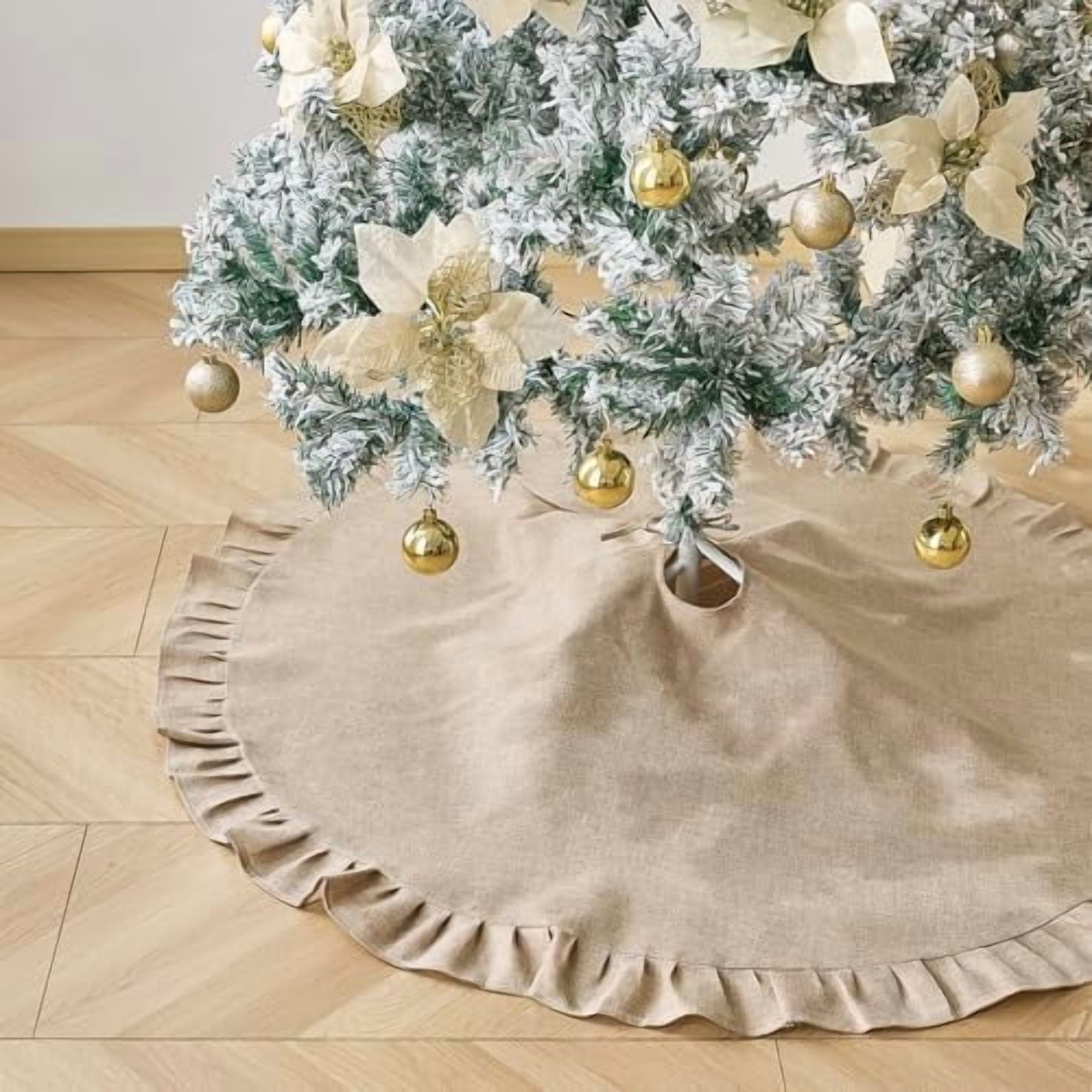 Christmas Tree Skirt Linen Burlap with Ruffle Edge 48 Inch, Natural ...