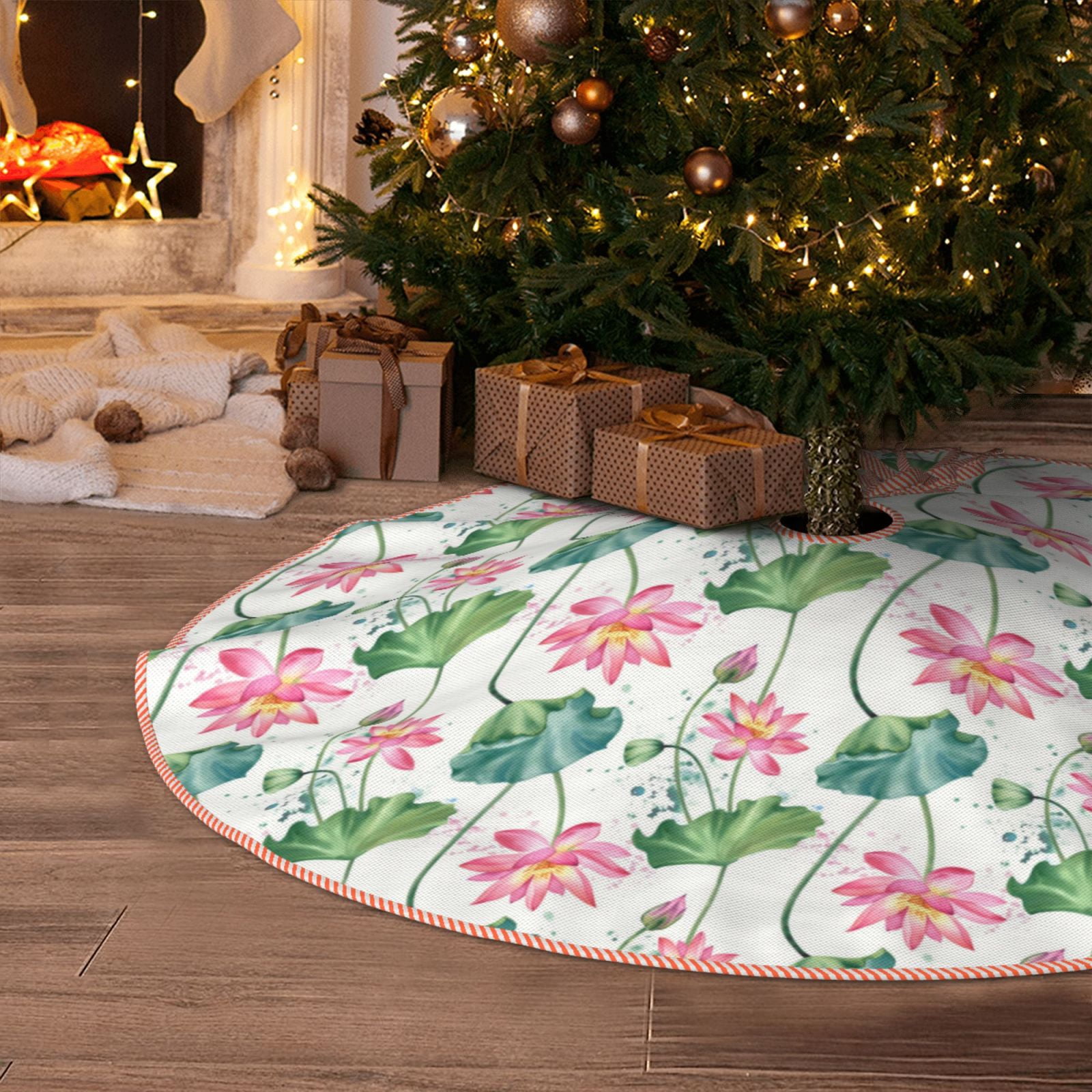 Christmas Tree Skirt - Lotus Flower Halloween Tree Skirt Winter Fall ...