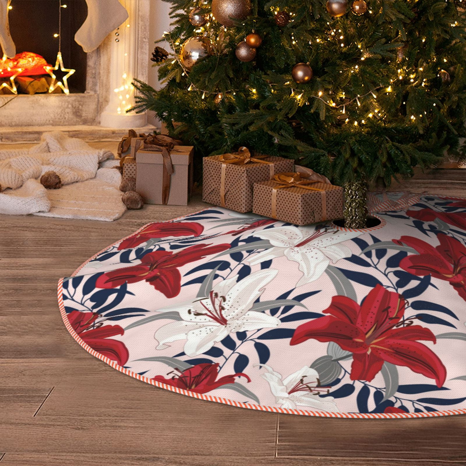 Christmas Tree Skirt - Magenta Lilies Flowers Halloween Tree Skirt ...