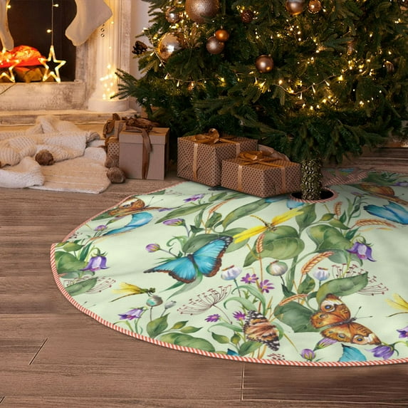 Christmas Tree Skirt - Meadow Plants And Butterflies Halloween Tree ...