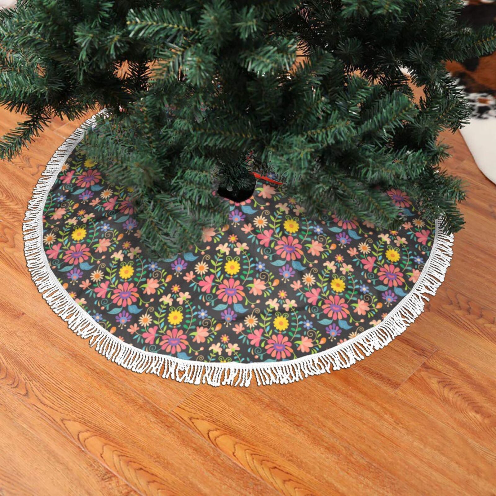 Christmas Tree Skirt, Mexican Folk Art Floral Christmas Tree ...