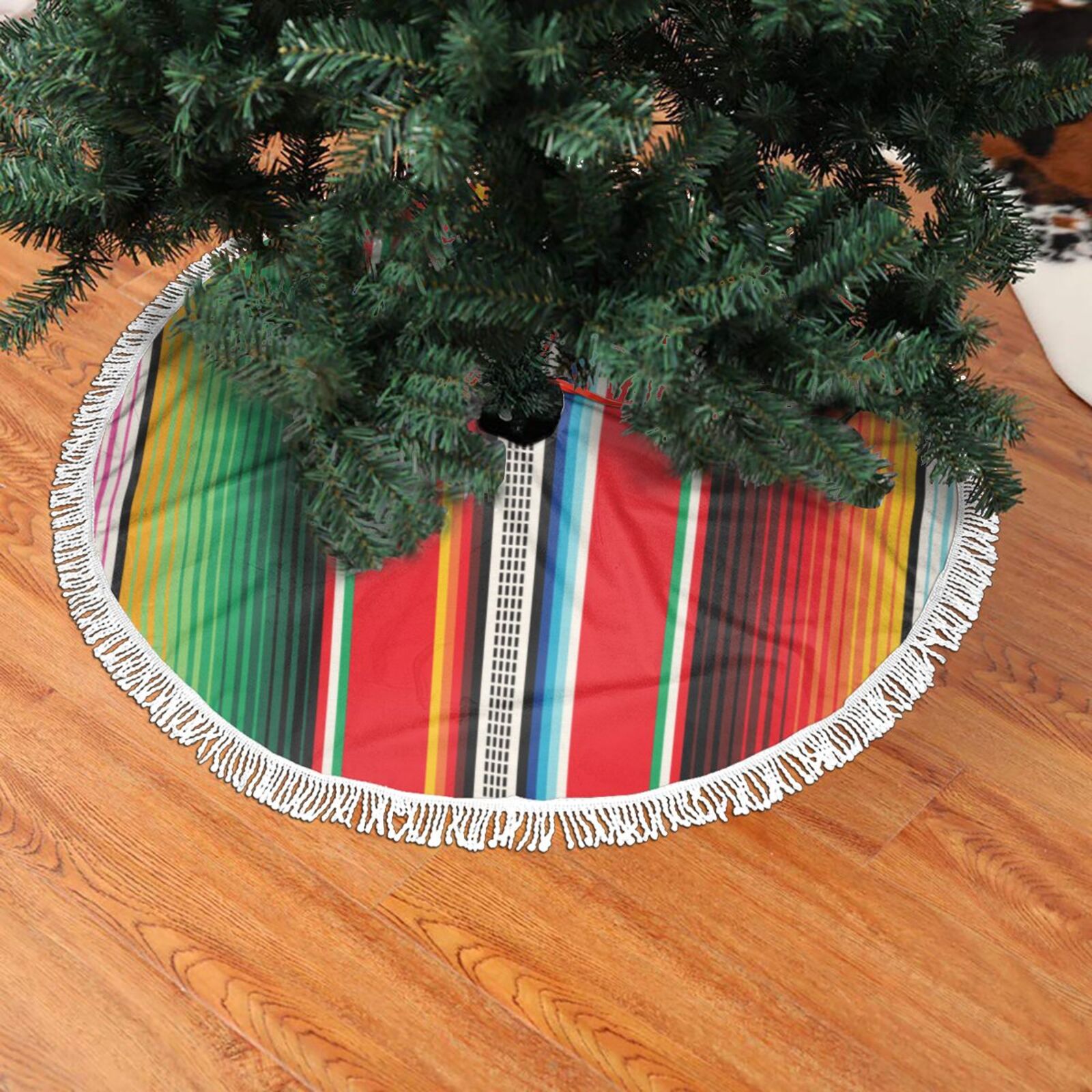 Christmas Tree Skirt, Mexican Serape Blanket Stripes Christmas Tree ...