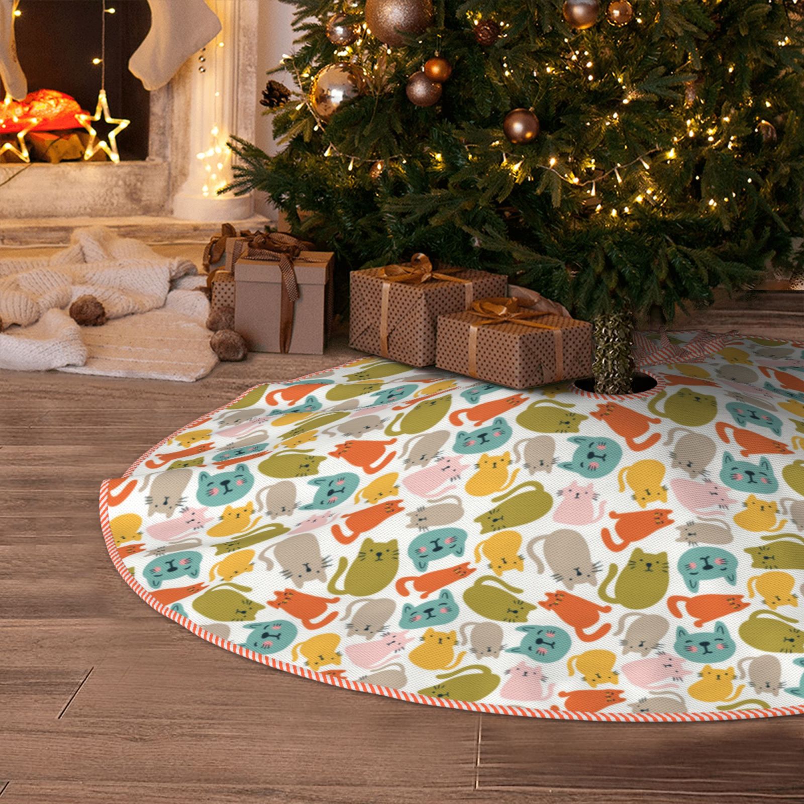 Christmas Tree Skirt Modern Cute Colorful Cartoon Cat Tree Skirt for ...