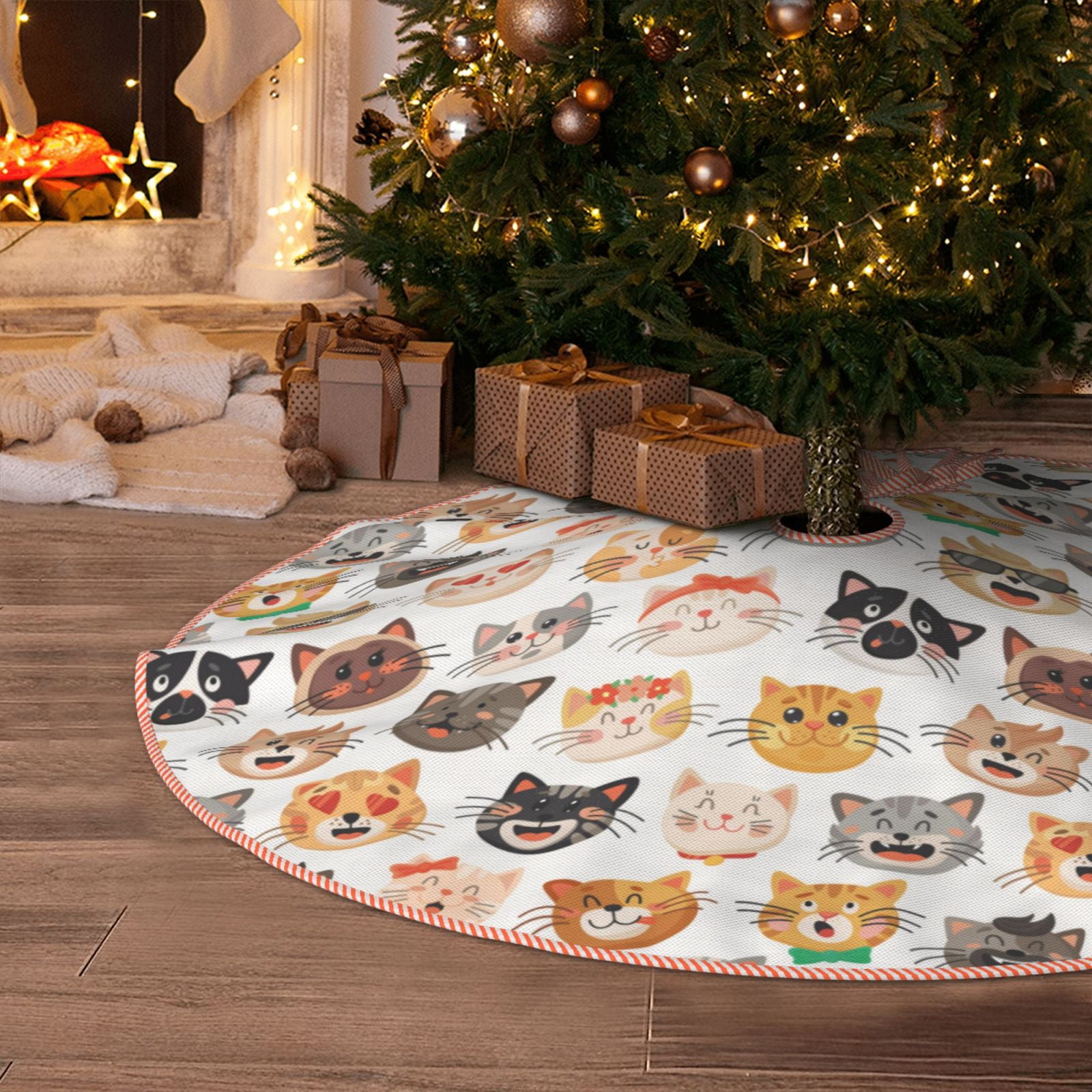 Christmas Tree Skirt - Modern Diverse Cartoon Cute Cats Halloween Tree ...