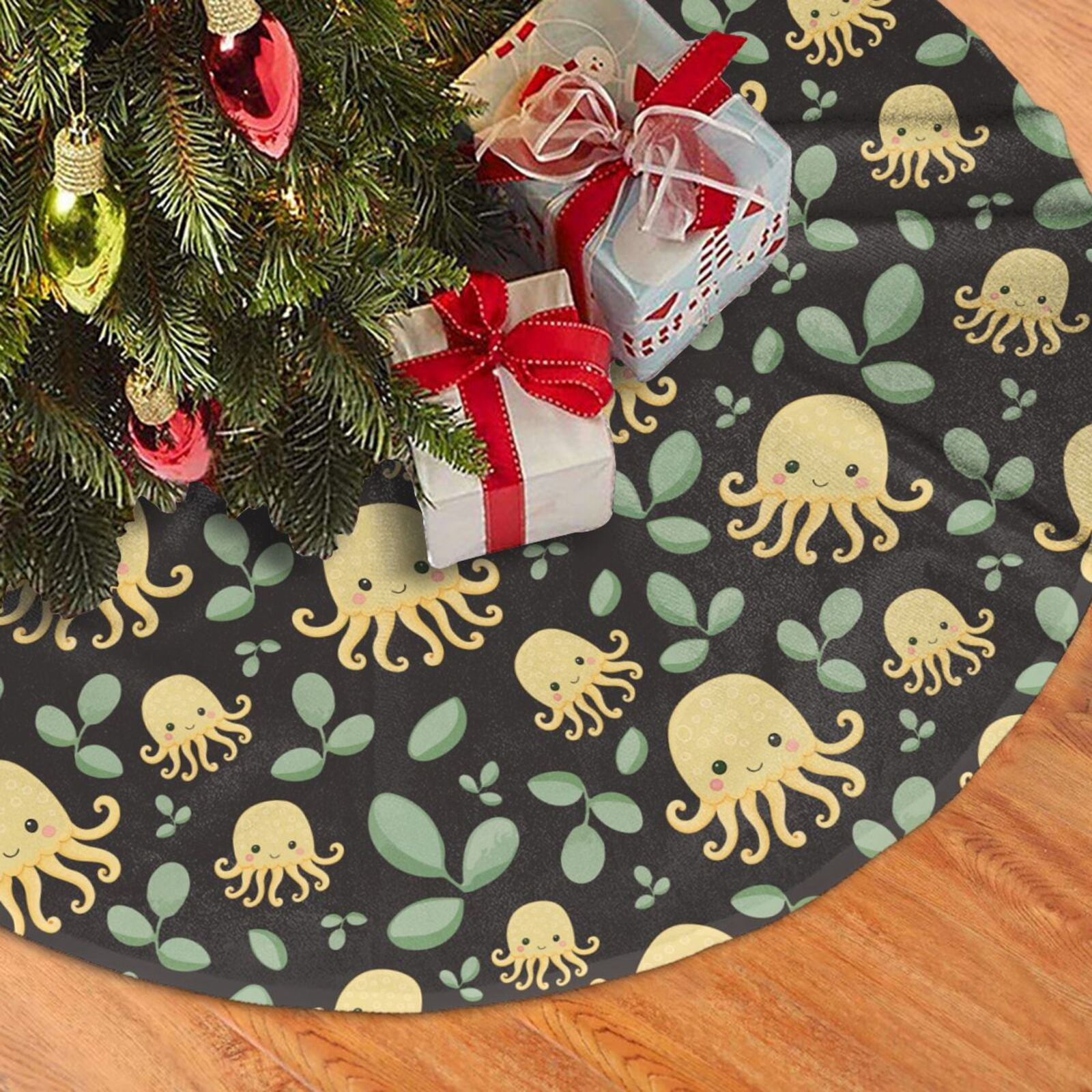 Christmas Tree Skirt, Octopuses And Leaves Soft Plush Christmas Tree ...
