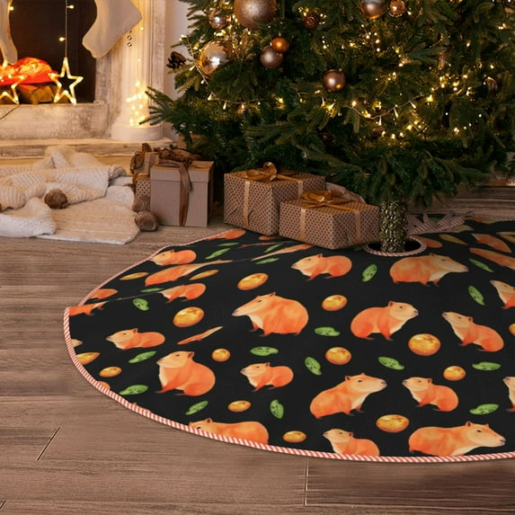 Christmas Tree Skirt - Orange and Capybara Halloween Tree Skirt Winter ...