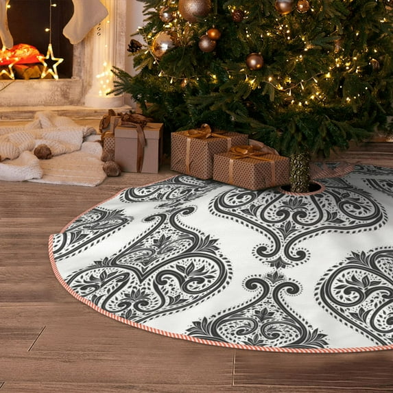 Christmas Tree Skirt - Paisley Pattern Black White Halloween Tree Skirt ...