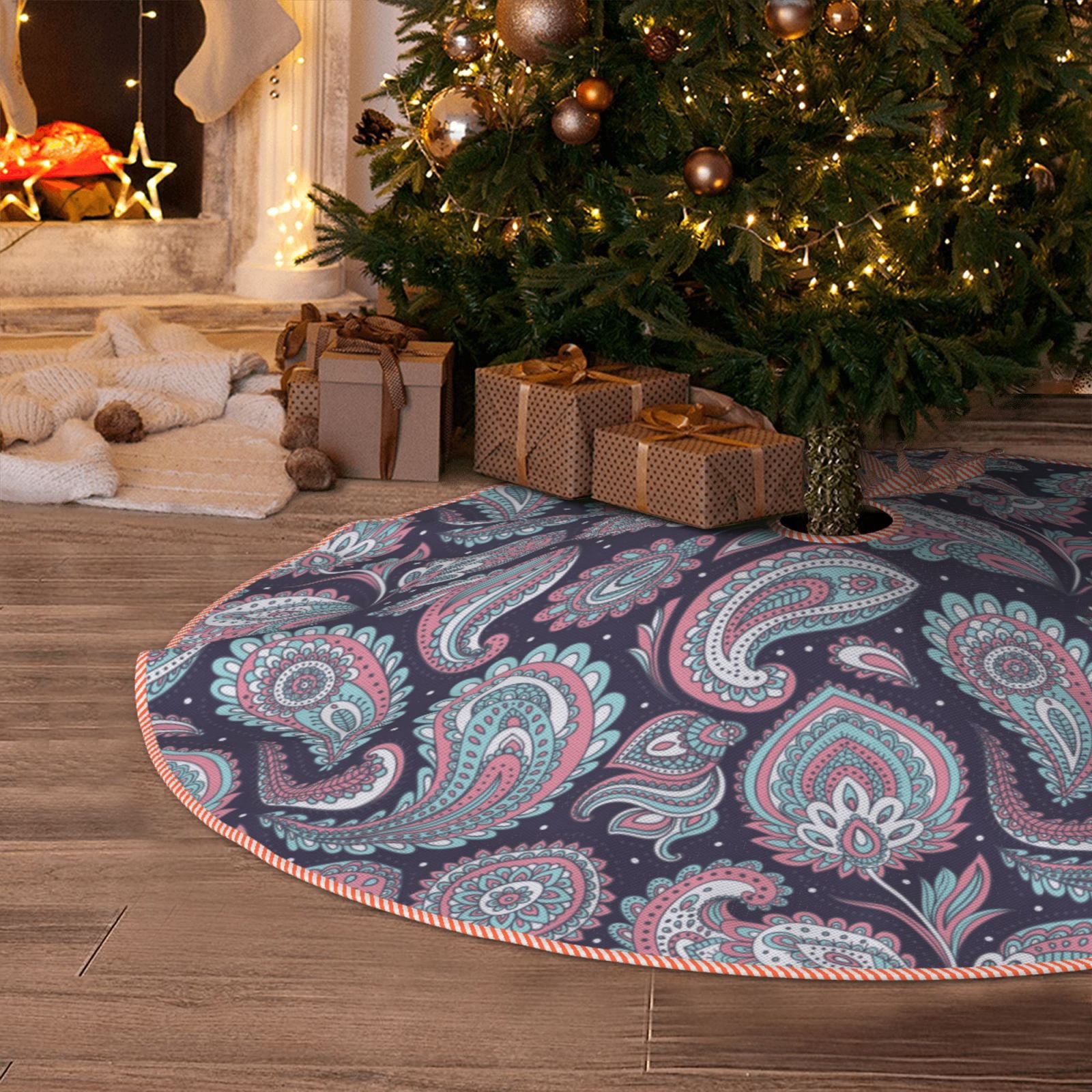 Christmas Tree Skirt - Pale Red Green Paisley Halloween Tree Skirt ...