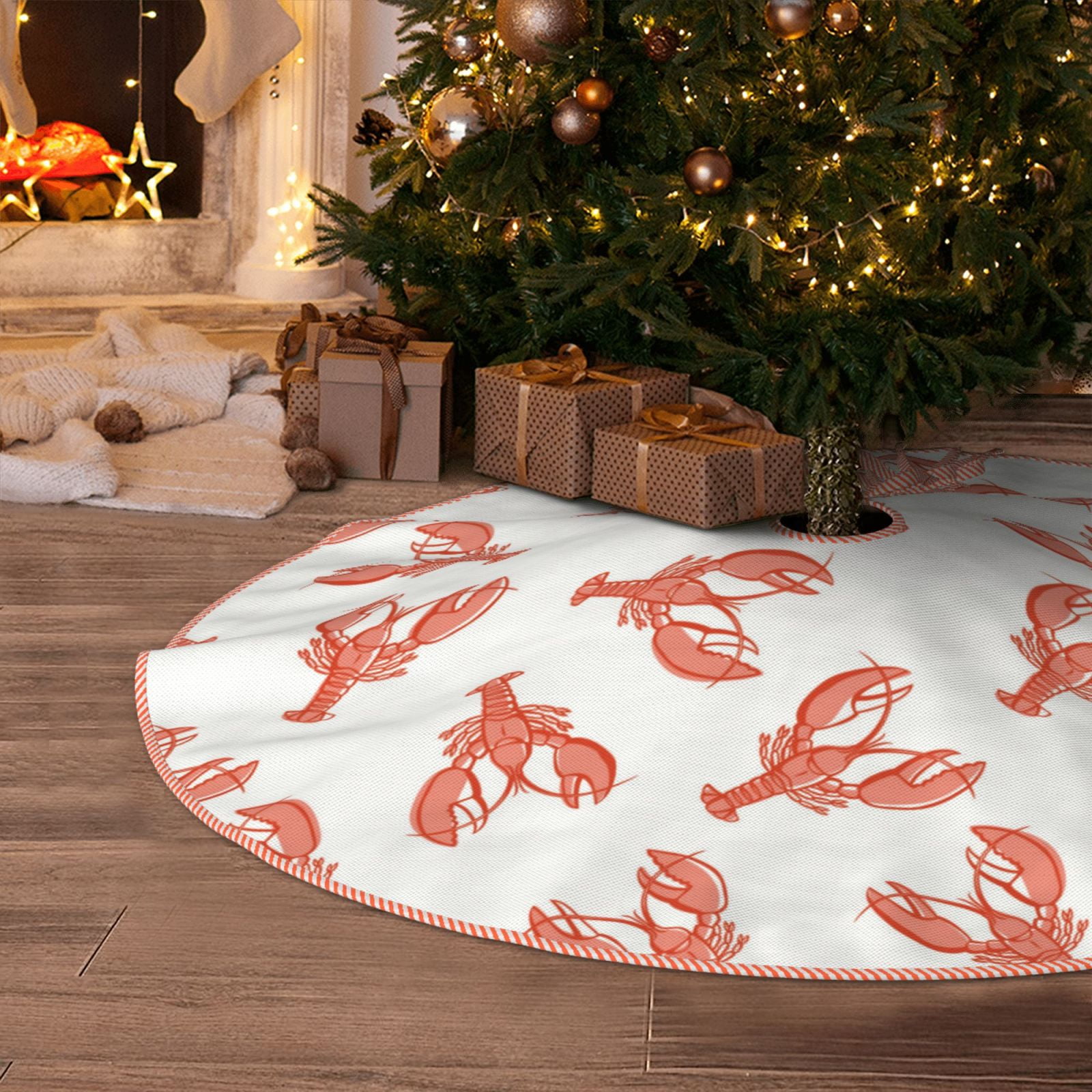 Christmas Tree Skirt Pale Red Lobster Print Tree Skirt for Merry ...