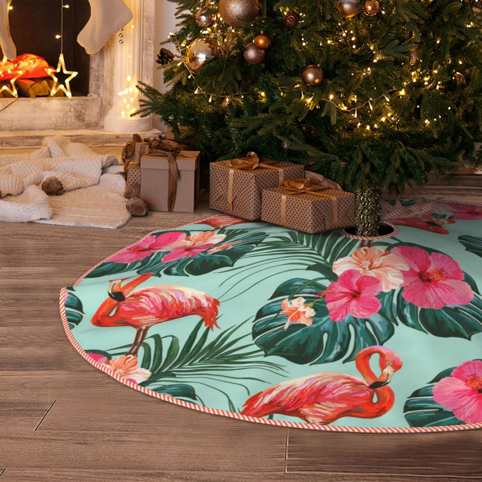 Christmas Tree Skirt - Palm Leaves Flamingo Halloween Tree Skirt Winter ...