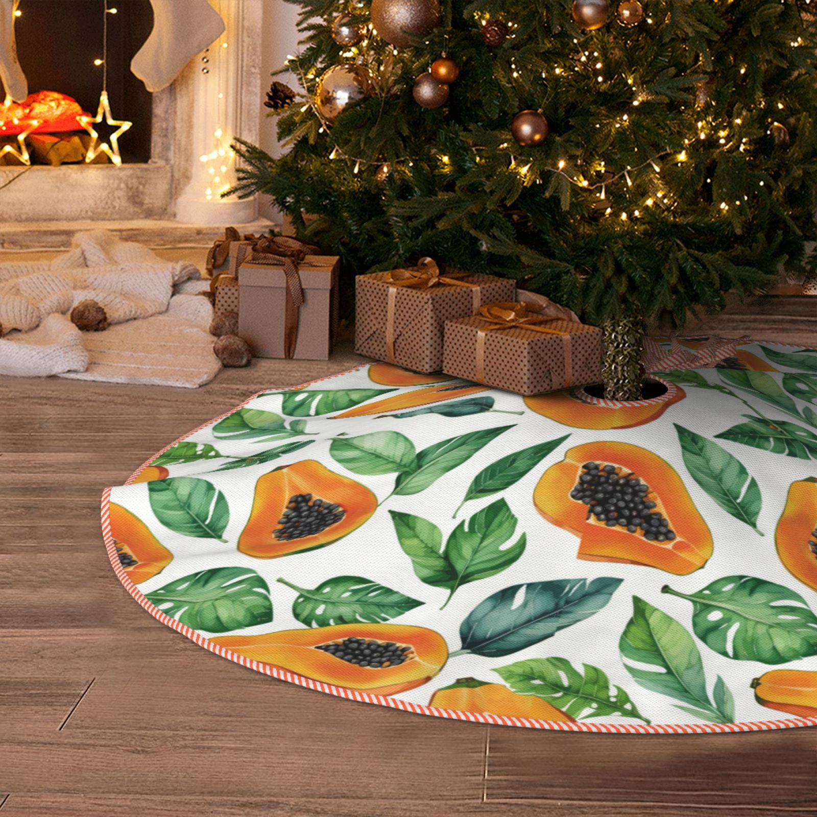 Christmas Tree Skirt - Papaya palm leaves Halloween Tree Skirt Winter ...