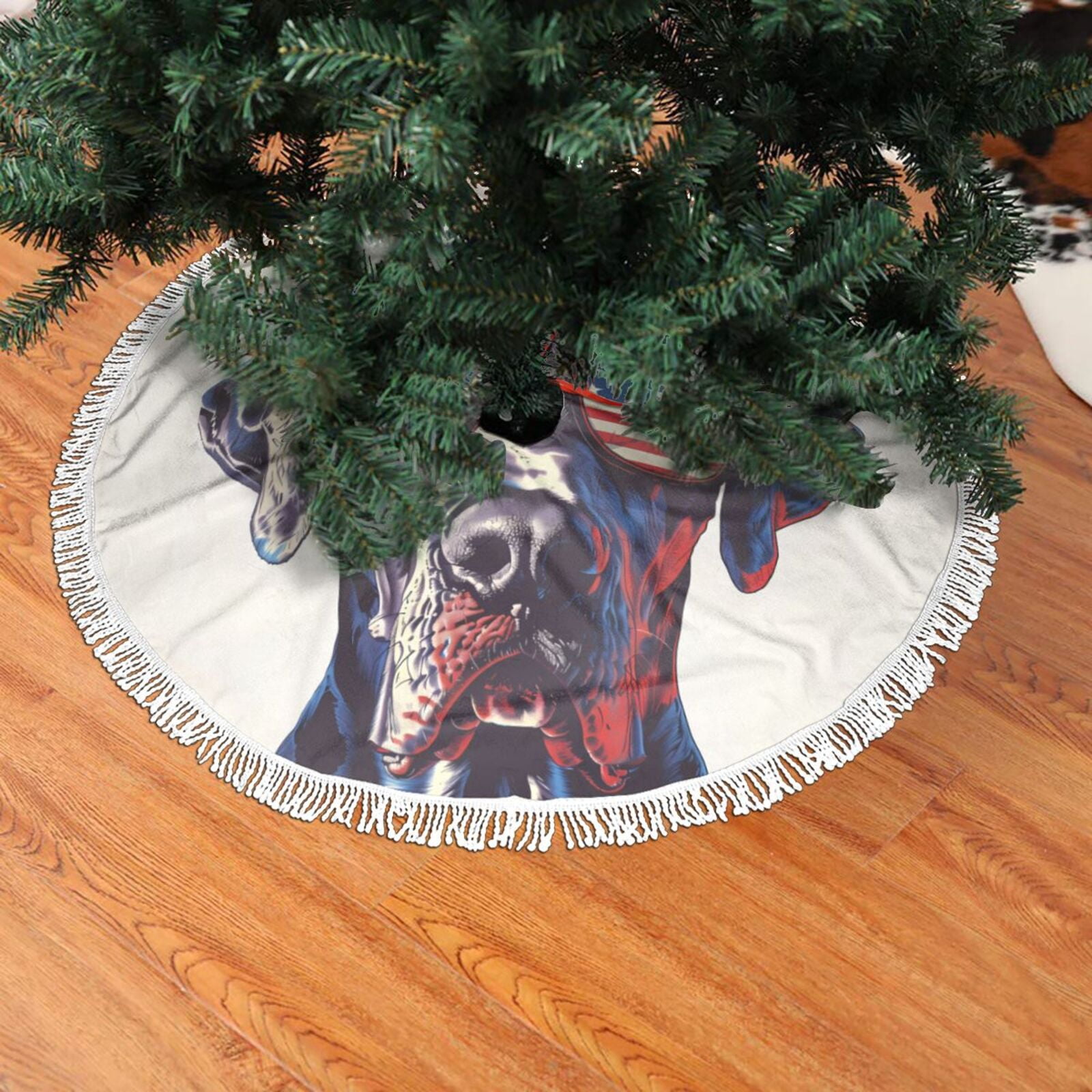 Christmas Tree Skirt, Patriotic Dog American Flag Christmas Tree ...
