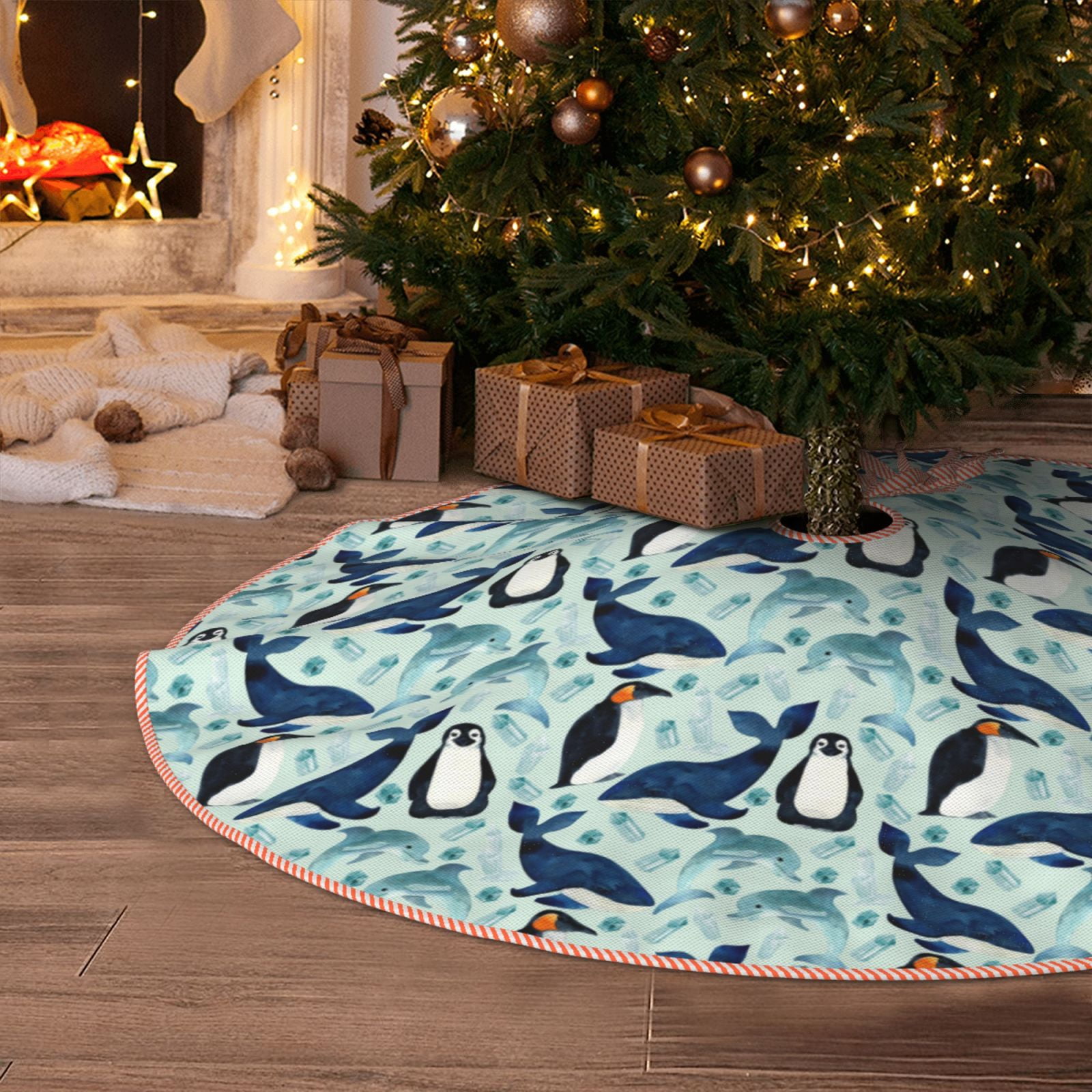 Christmas Tree Skirt - Penguins Whales Halloween Tree Skirt Winter Fall ...