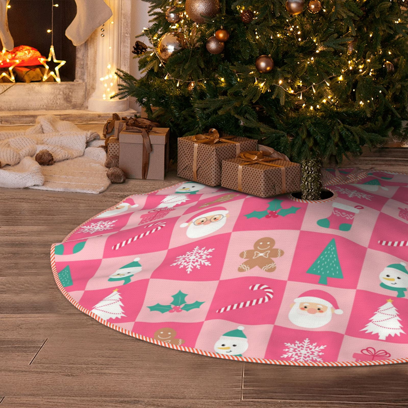 Christmas Tree Skirt - Pink Christmas Cheer Halloween Tree Skirt Winter ...