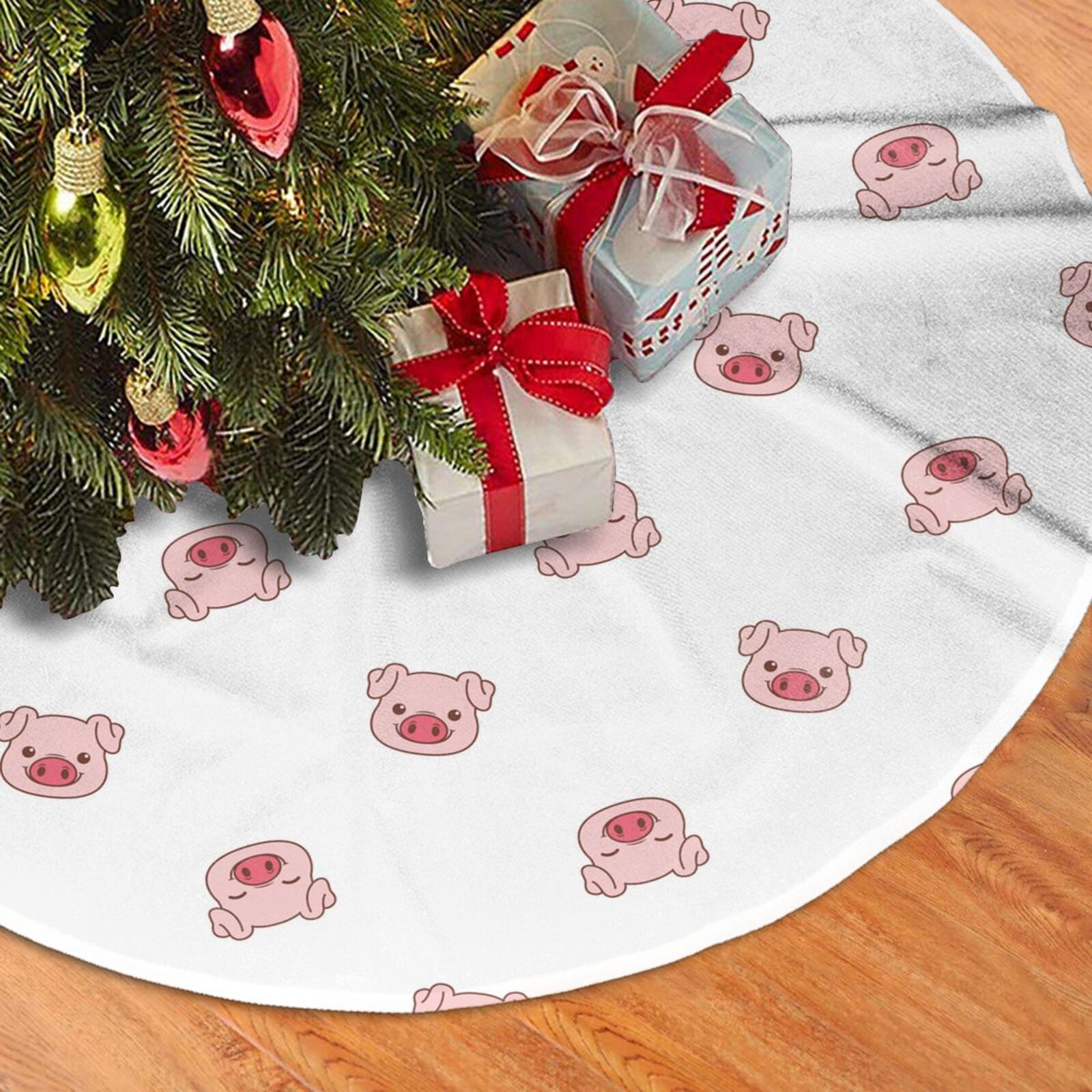 Christmas Tree Skirt, Pink Cute Pig Face Soft Plush Christmas Tree ...