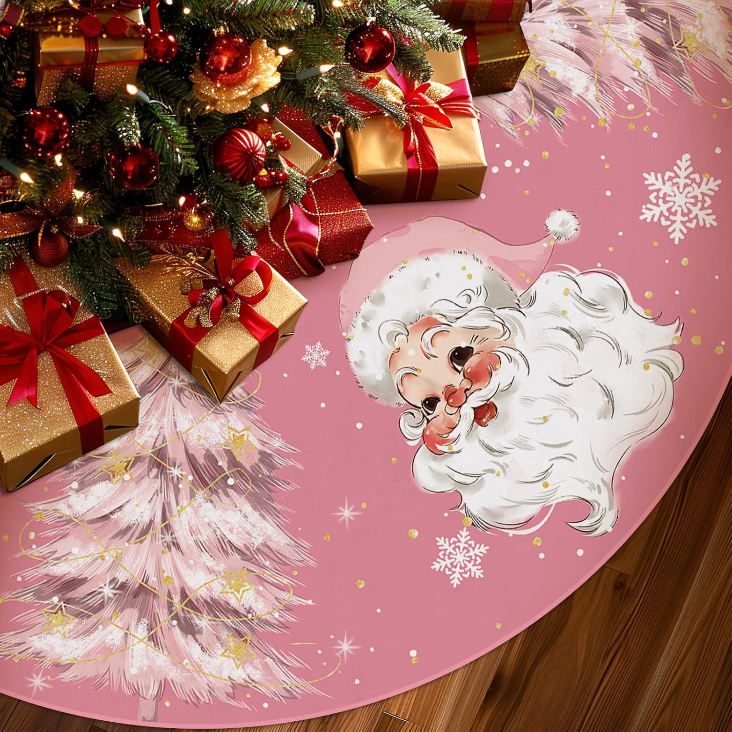 Christmas Tree Skirt Pink Tree Skirts Santa Claus Xmas Tree Skirt Tree ...