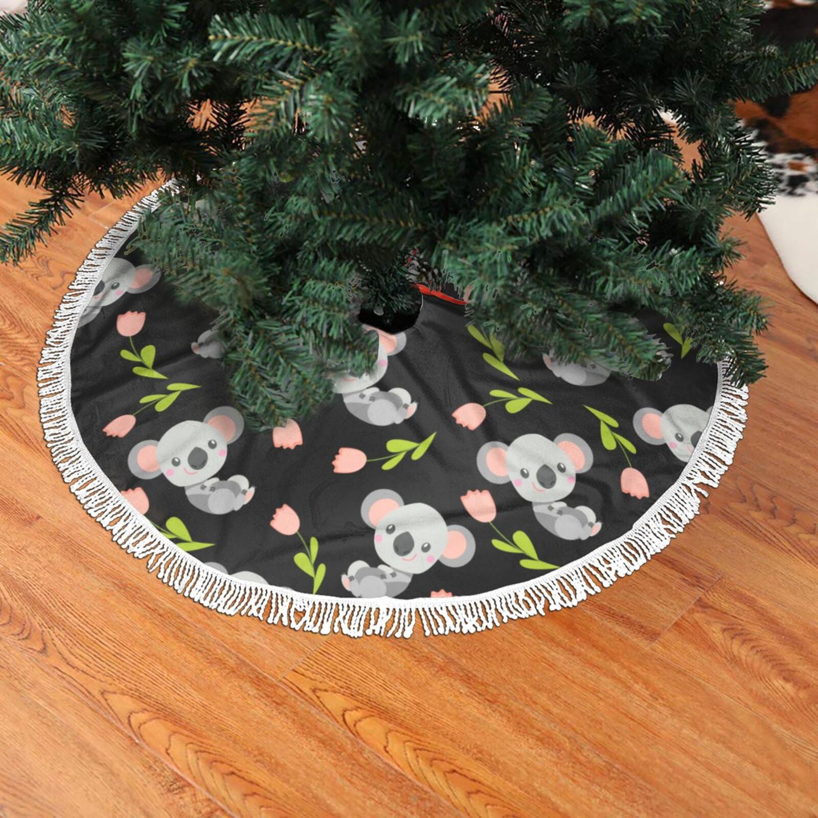 Christmas Tree Skirt, Pink Tulip Gray Koala Christmas Tree Decorations ...