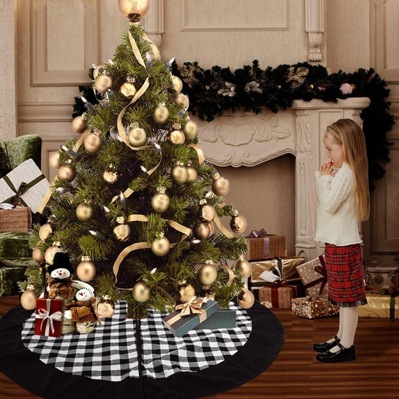 Christmas Tree Skirt Plaid Velvet Tree Decoration Holiday Home Decor ...