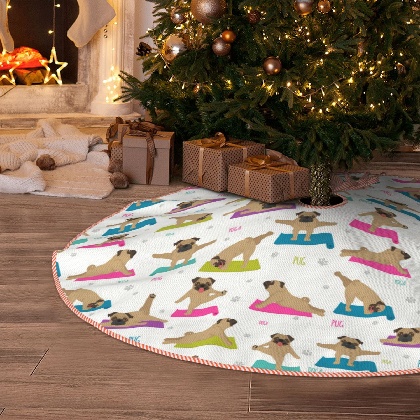 Christmas Tree Skirt - Pug Yoga dogs poses funny Halloween Tree Skirt ...