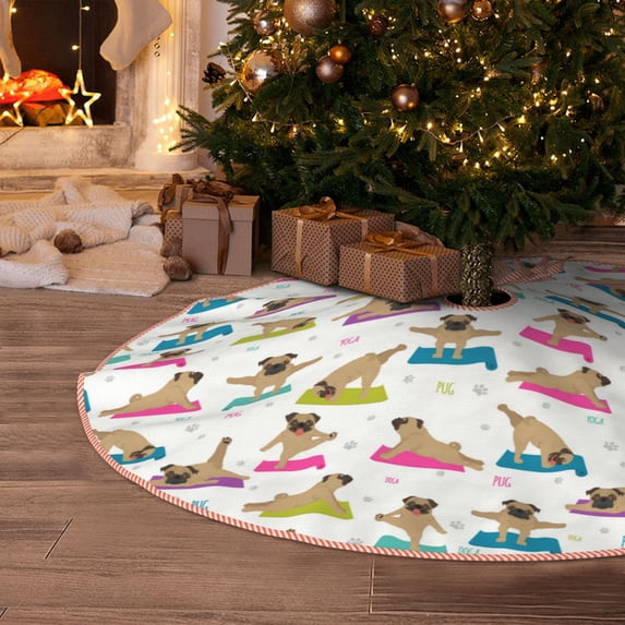Christmas Tree Skirt - Pug Yoga dogs poses funny Halloween Tree Skirt ...