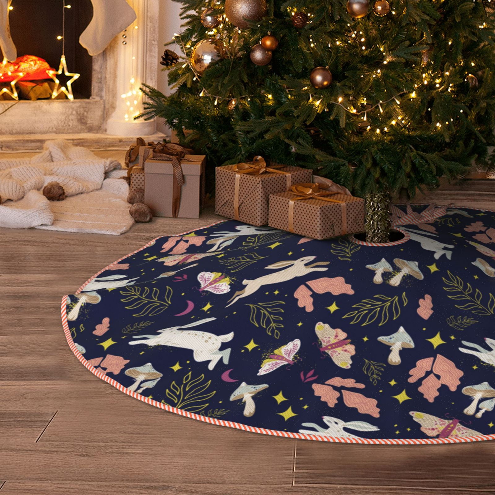 Christmas Tree Skirt - Rabbit Mushroom Butterfly Leaf Halloween Tree ...