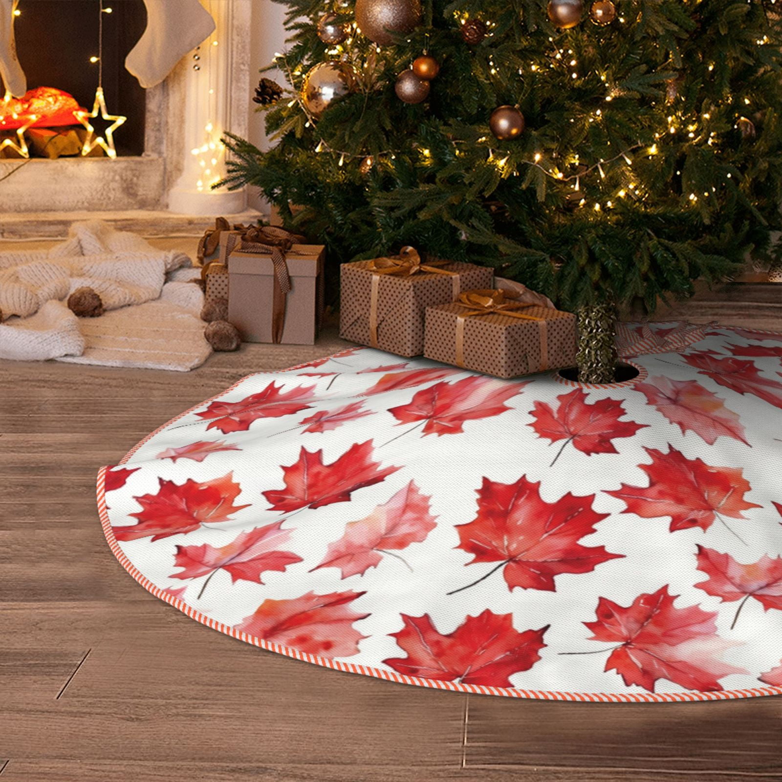 Christmas Tree Skirt - Realistic Maple Leaf Halloween Tree Skirt Winter ...