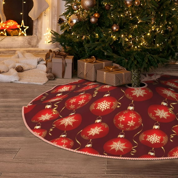 Christmas Tree Skirt - Christmas Red Balls Halloween Tree Skirt Winter ...