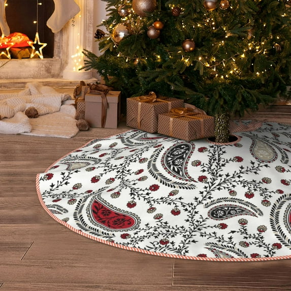 Christmas Tree Skirt - Red Black White Paisley Halloween Tree Skirt ...
