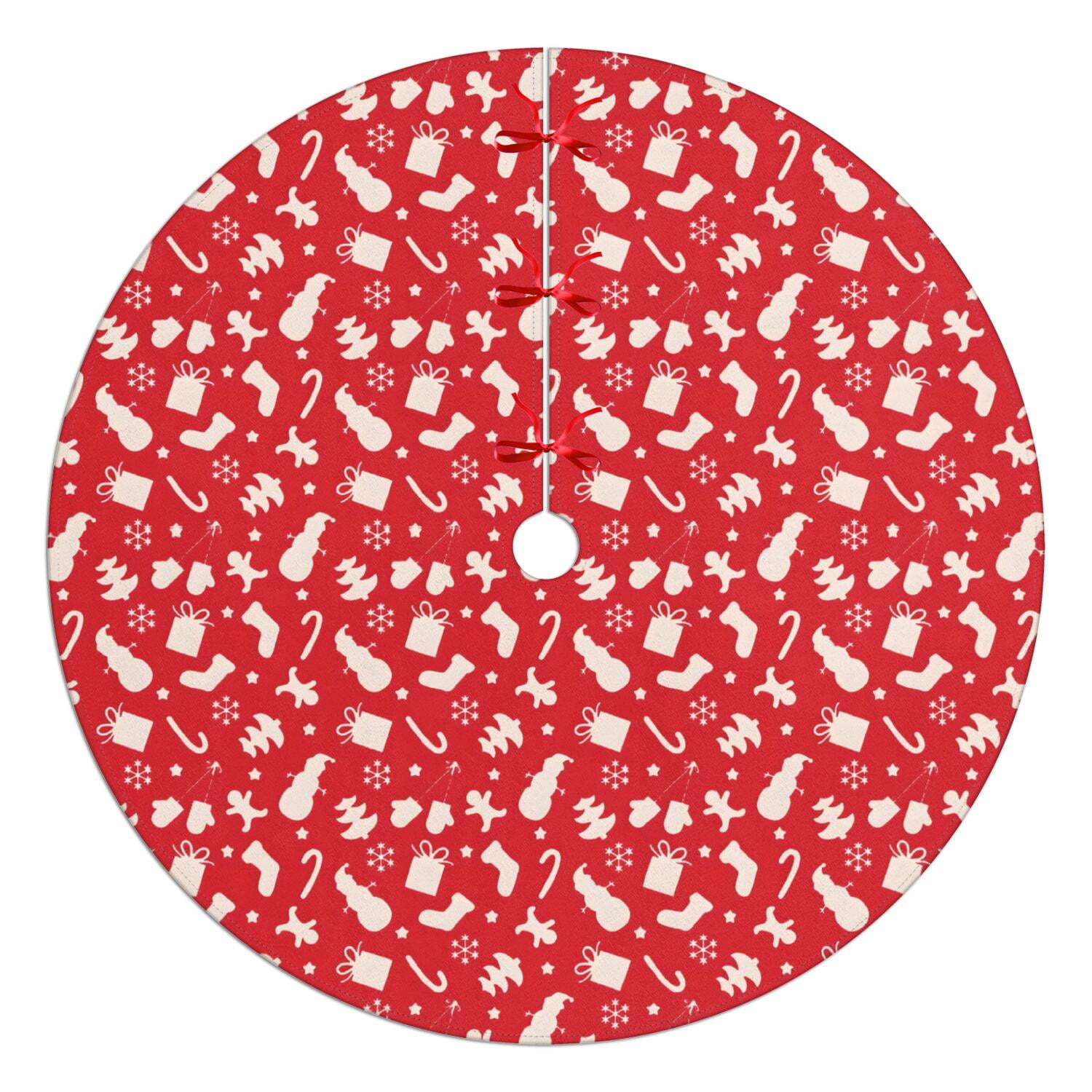 Christmas Tree Skirt,Red Christmas Pattern Christmas Tree Decor with ...