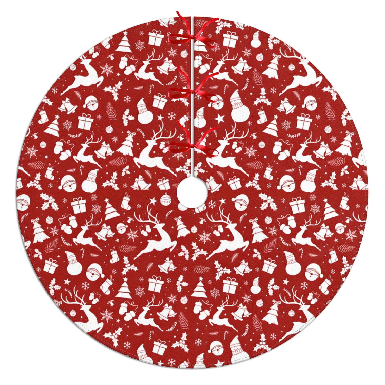 Christmas Tree Skirt,Red Christmas Silhouette Pattern Christmas Tree ...