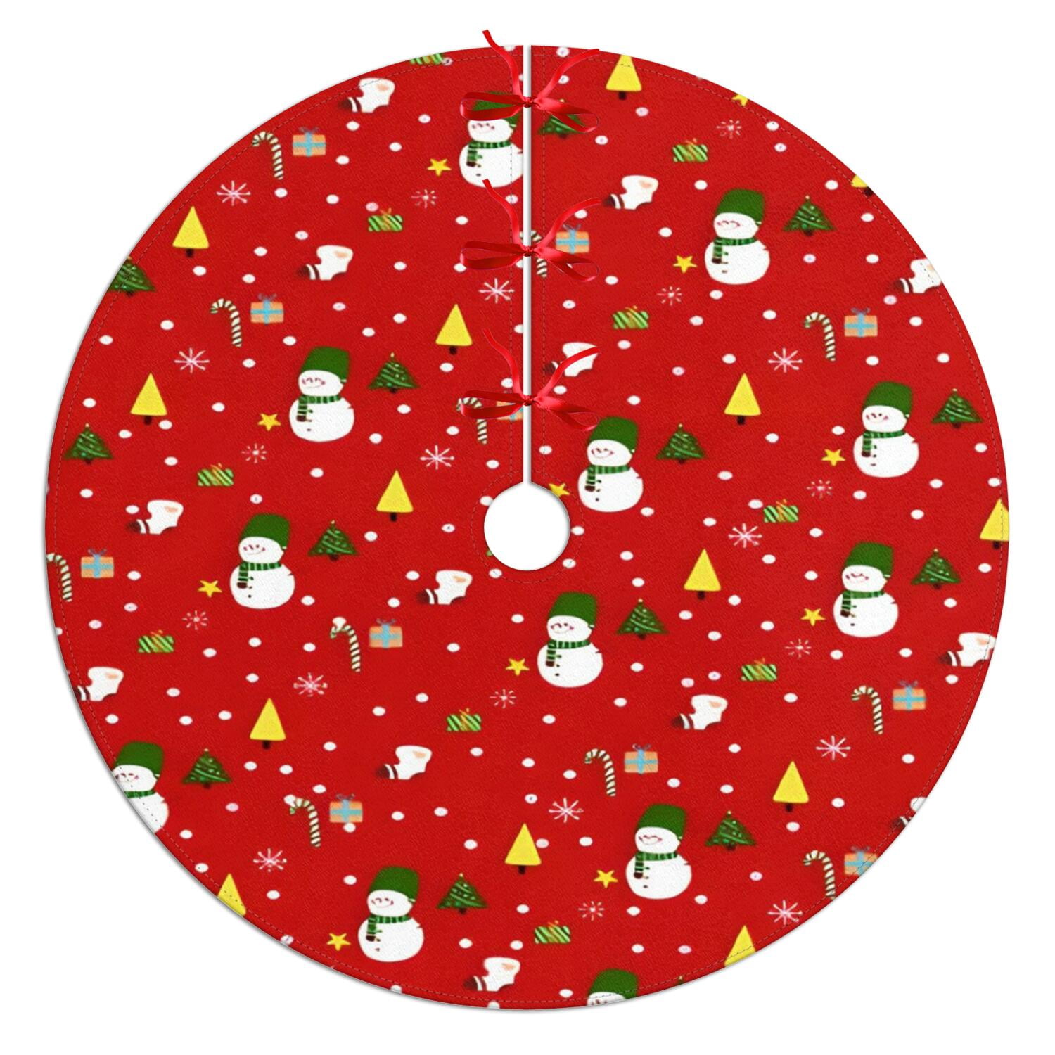 Christmas Tree Skirt,Red Christmas Snowman Pattern Christmas Tree Decor ...