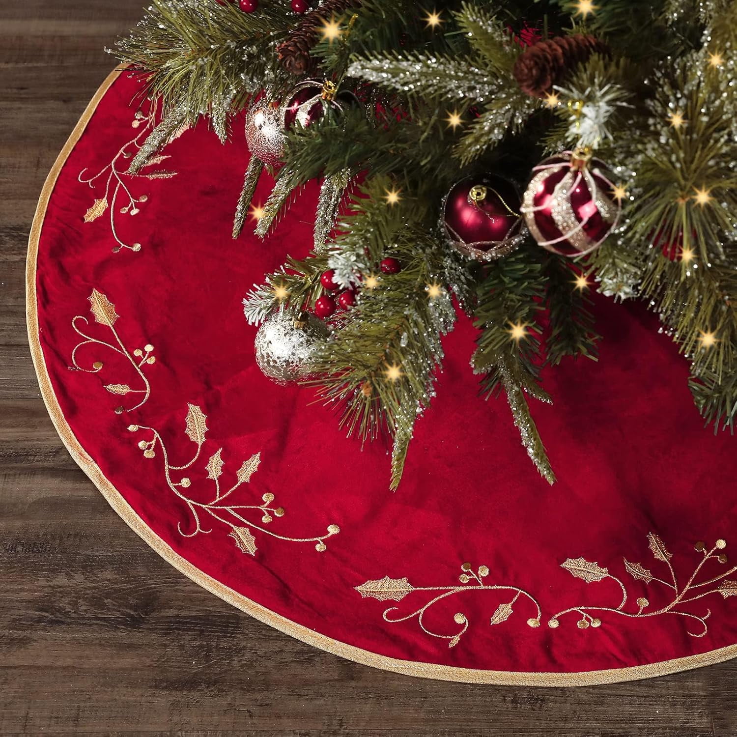 Christmas Tree Skirt, Red Christmas Tree, Large Rustic Velvet Fur Plush ...