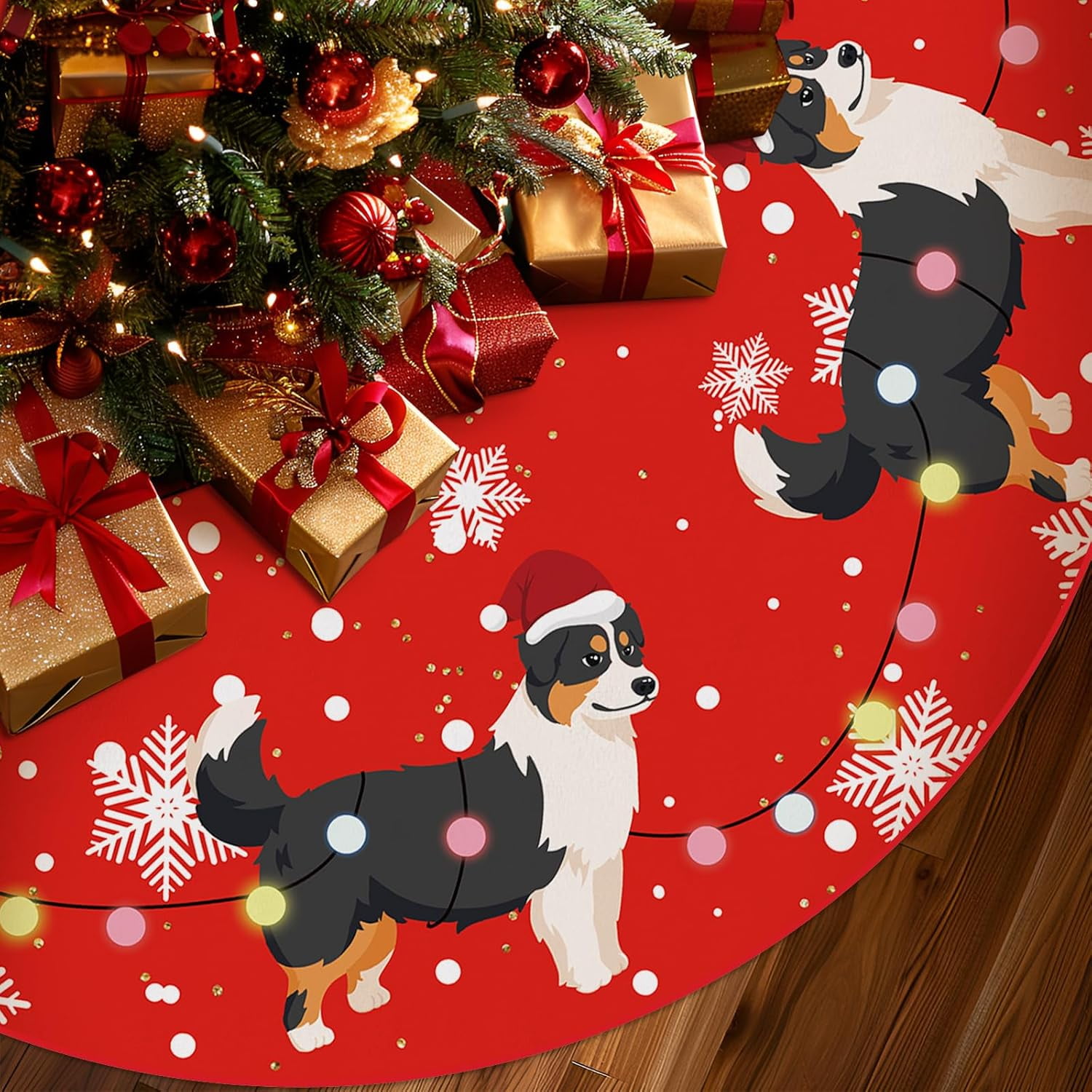 Christmas Tree Skirt Red Tree Skirts Australian Shepherd Xmas Tree ...
