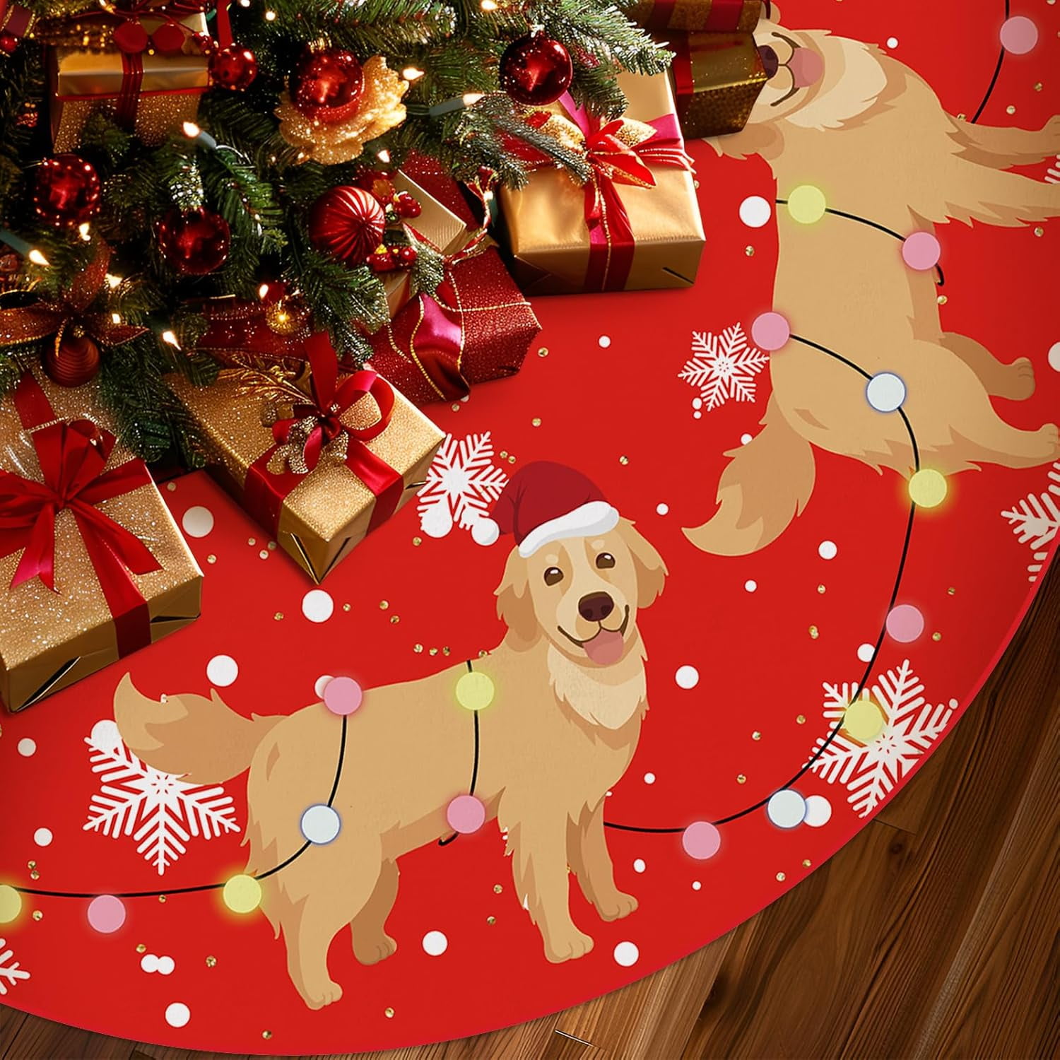 Christmas Tree Skirt Red Tree Skirts Golden Retriever Yellow Lab Xmas ...