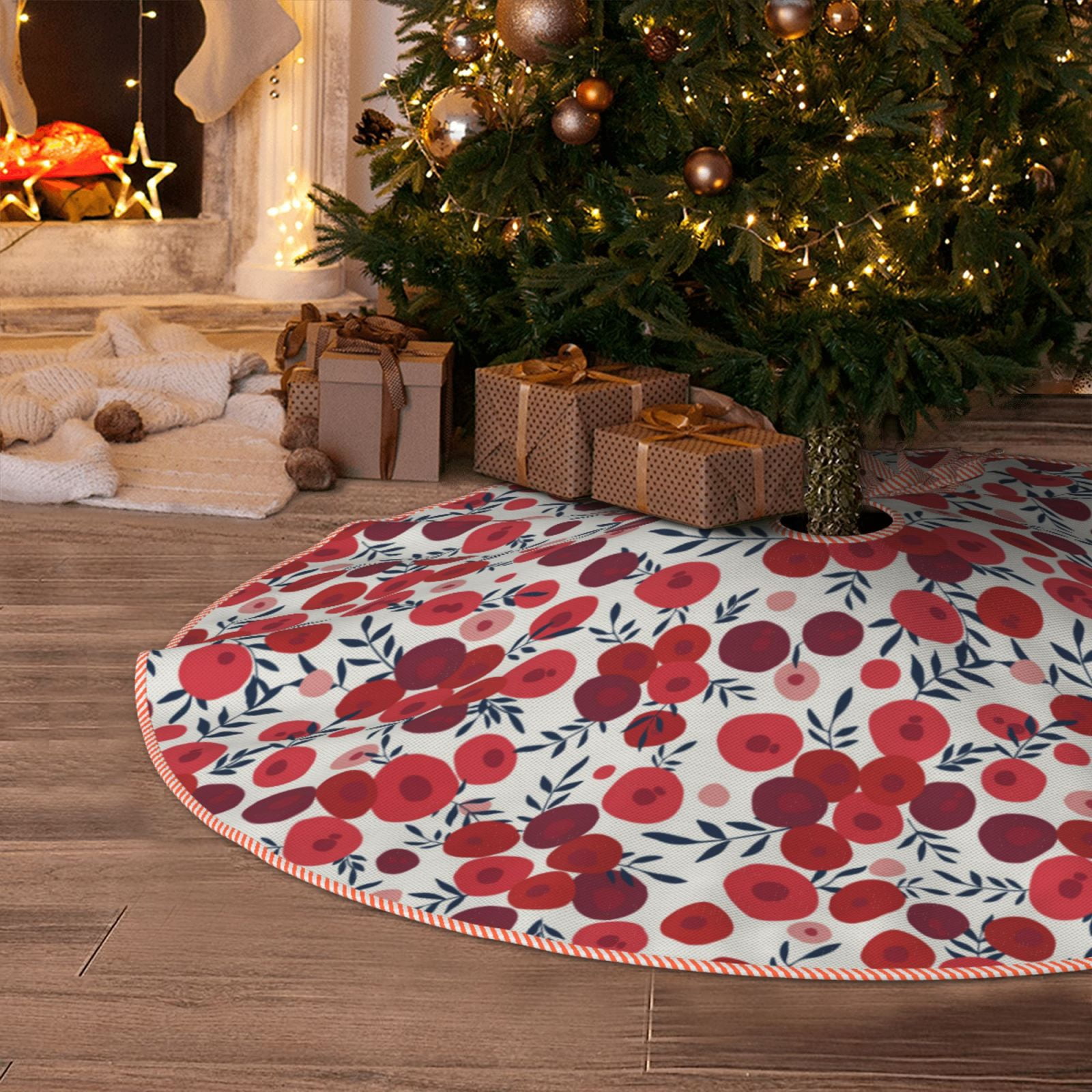 Christmas Tree Skirt - Red hawthorn Halloween Tree Skirt Winter Fall ...