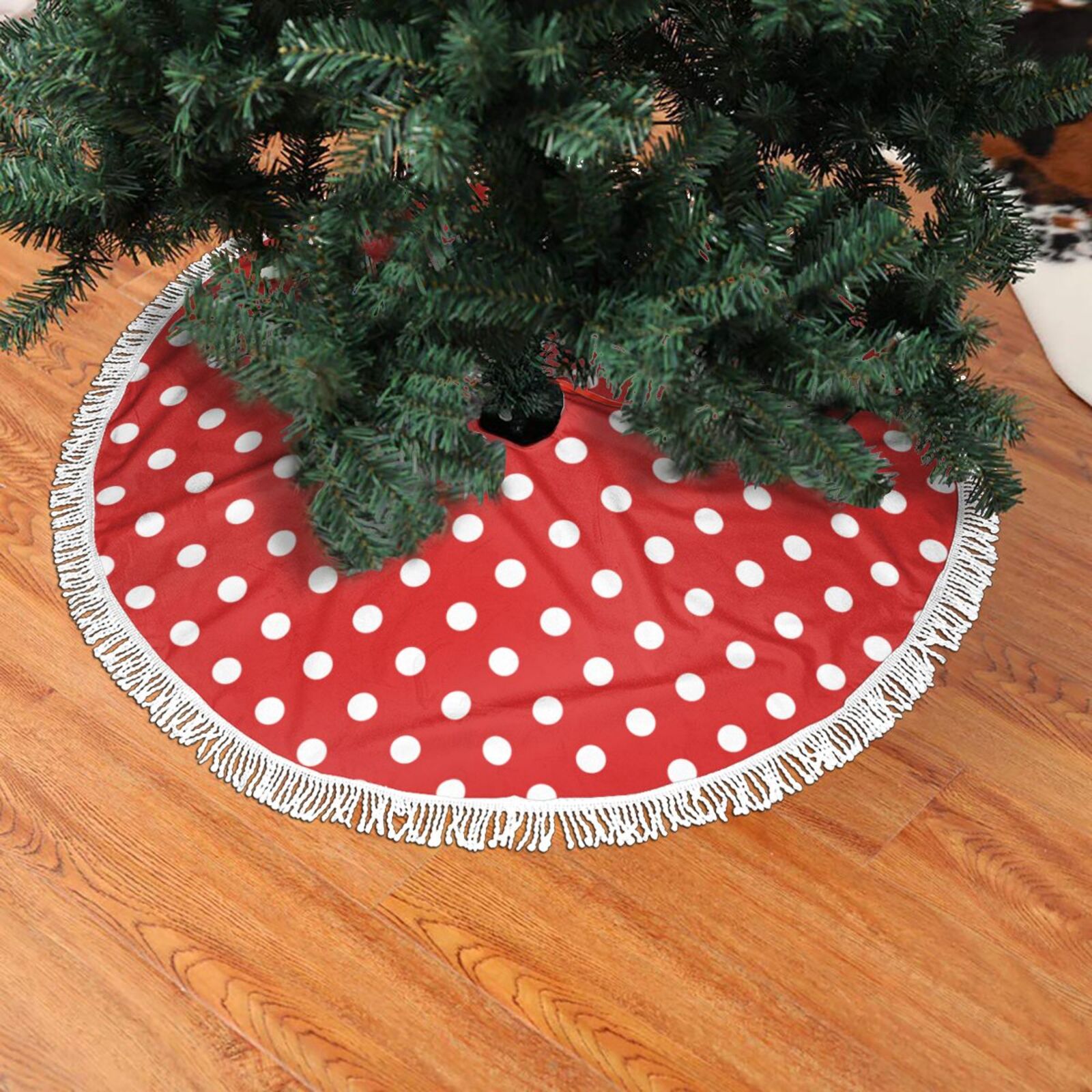 Christmas Tree Skirt, Red vintage polka dots Christmas Tree Decorations ...