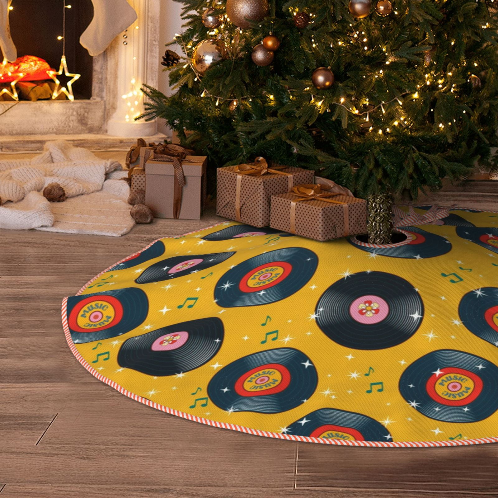 Christmas Tree Skirt - Retro Vinyl Records Halloween Tree Skirt Winter ...