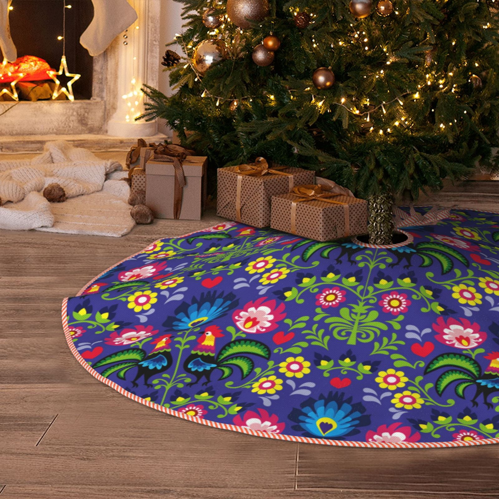 Christmas Tree Skirt - Roosters 1 Halloween Tree Skirt Winter Fall Tree ...