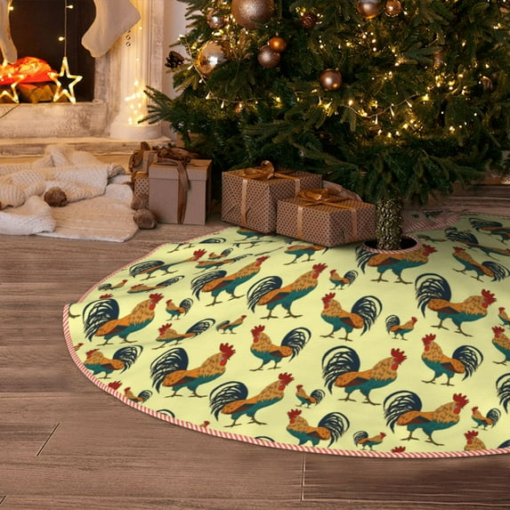 Christmas Tree Skirt - Roosters In Farm Halloween Tree Skirt Winter ...