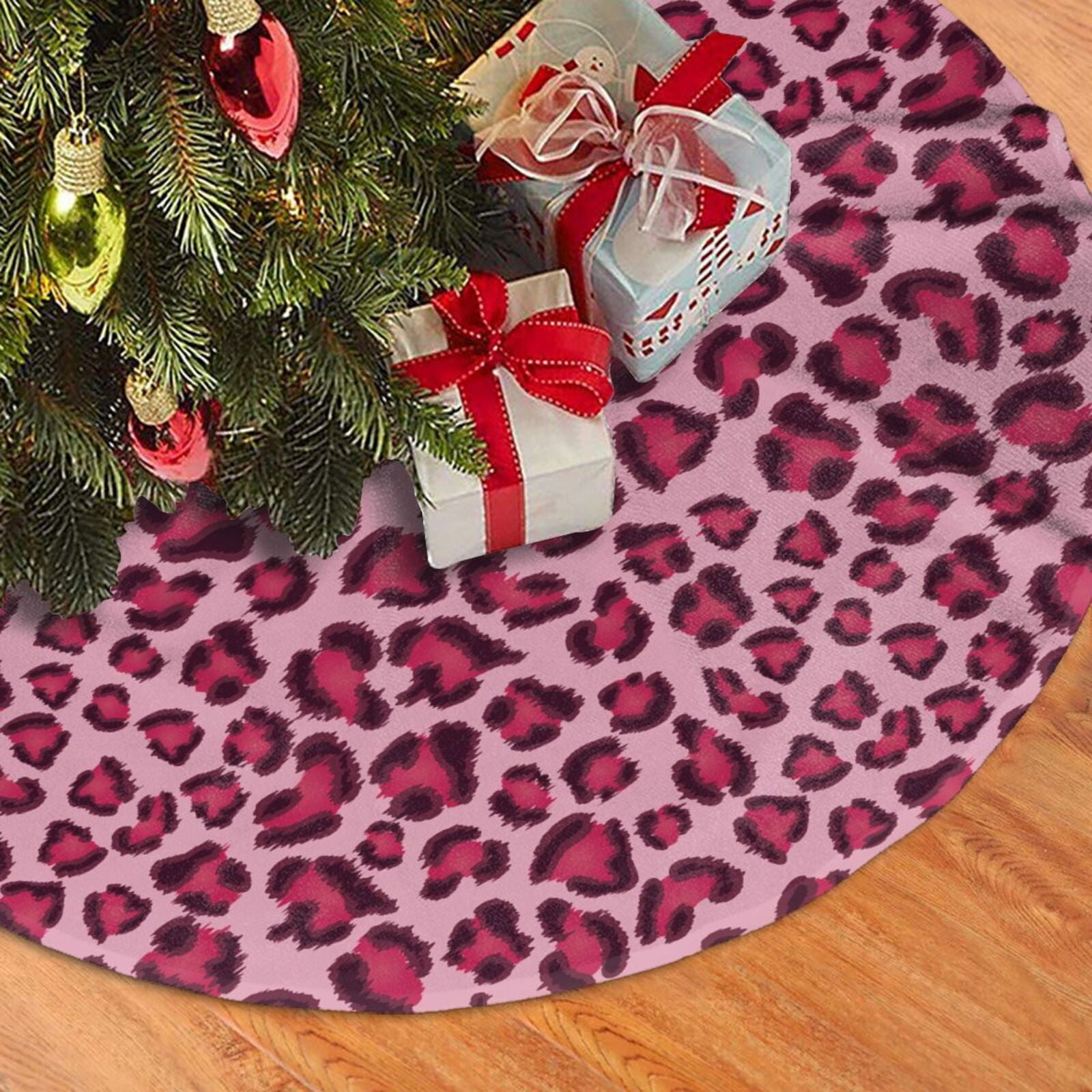 Christmas Tree Skirt, Rose leopard print Soft Plush Christmas Tree ...