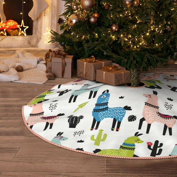 Christmas Tree Skirt - Rustic Funny Cute Alpaca Cactus Halloween Tree ...