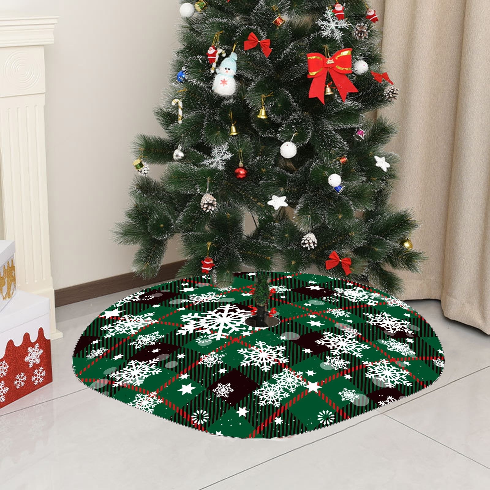 Christmas Tree Skirt with Santa Claus, Snowflake Decoration for Tree ...