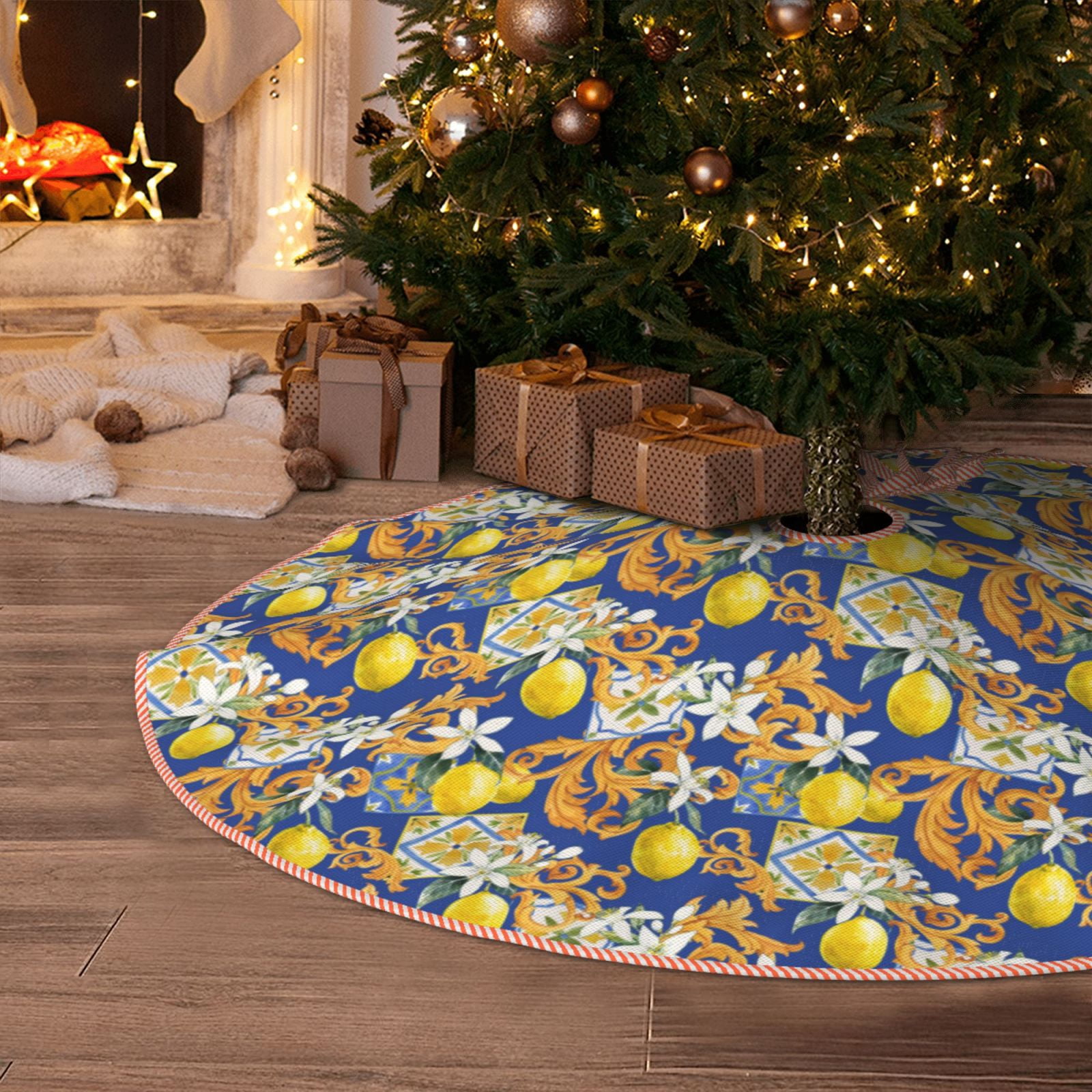 Christmas Tree Skirt - Sicilian style golden lemon navyblue Halloween ...